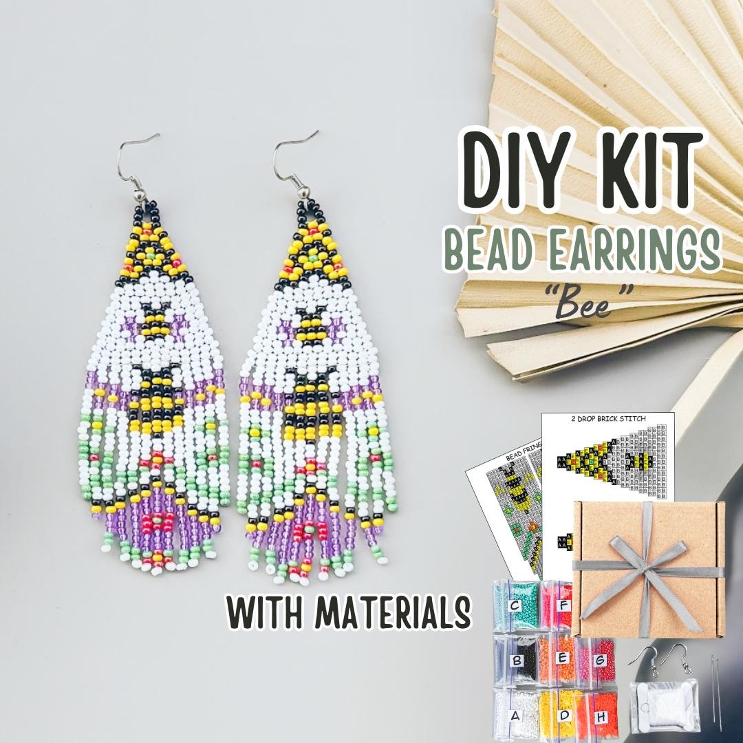 DIY Kit to Make Bee Pattern Bead Fringe Earrings - Honey Bee Bug ...