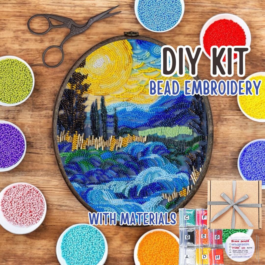 DIY Sun River Bead Embroidery Kit on Art Canvas, Landscape Craft ...