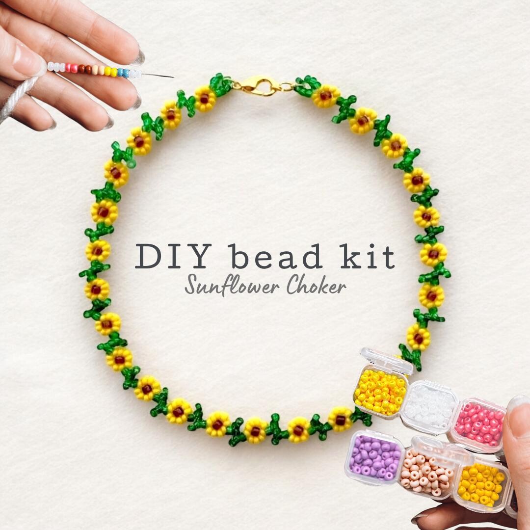 DIY Bead Sunflower Choker Kit, Beadwork Yellow Flower Tutorial Jewelry ...