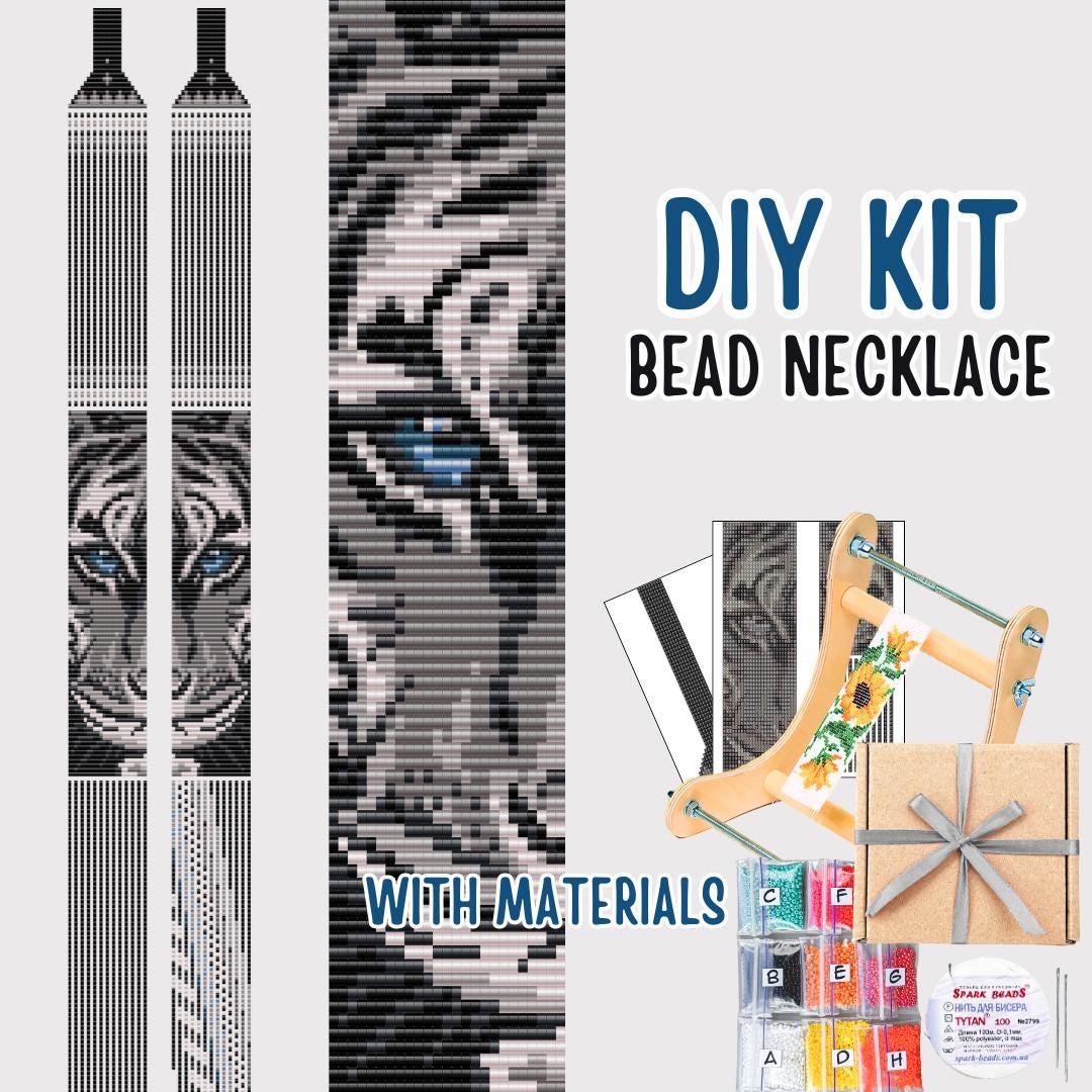 DIY White Tiger Blue Eye Beaded Gerdan Kit – Loom Necklace Pattern ...