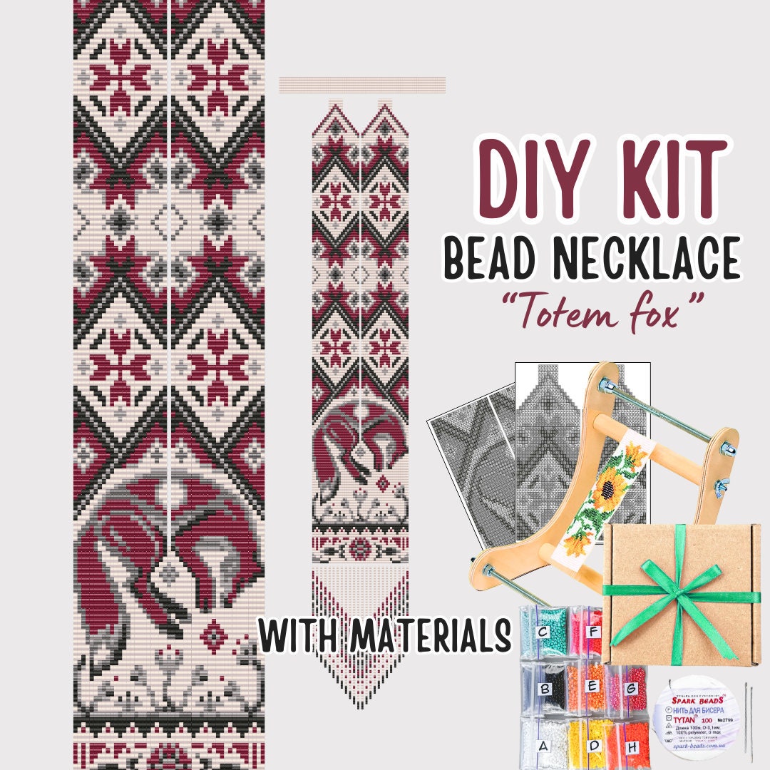 DIY Totem Red Fox Bead Geometric Ornament Gerdan Necklace Kit, Fox Loom ...