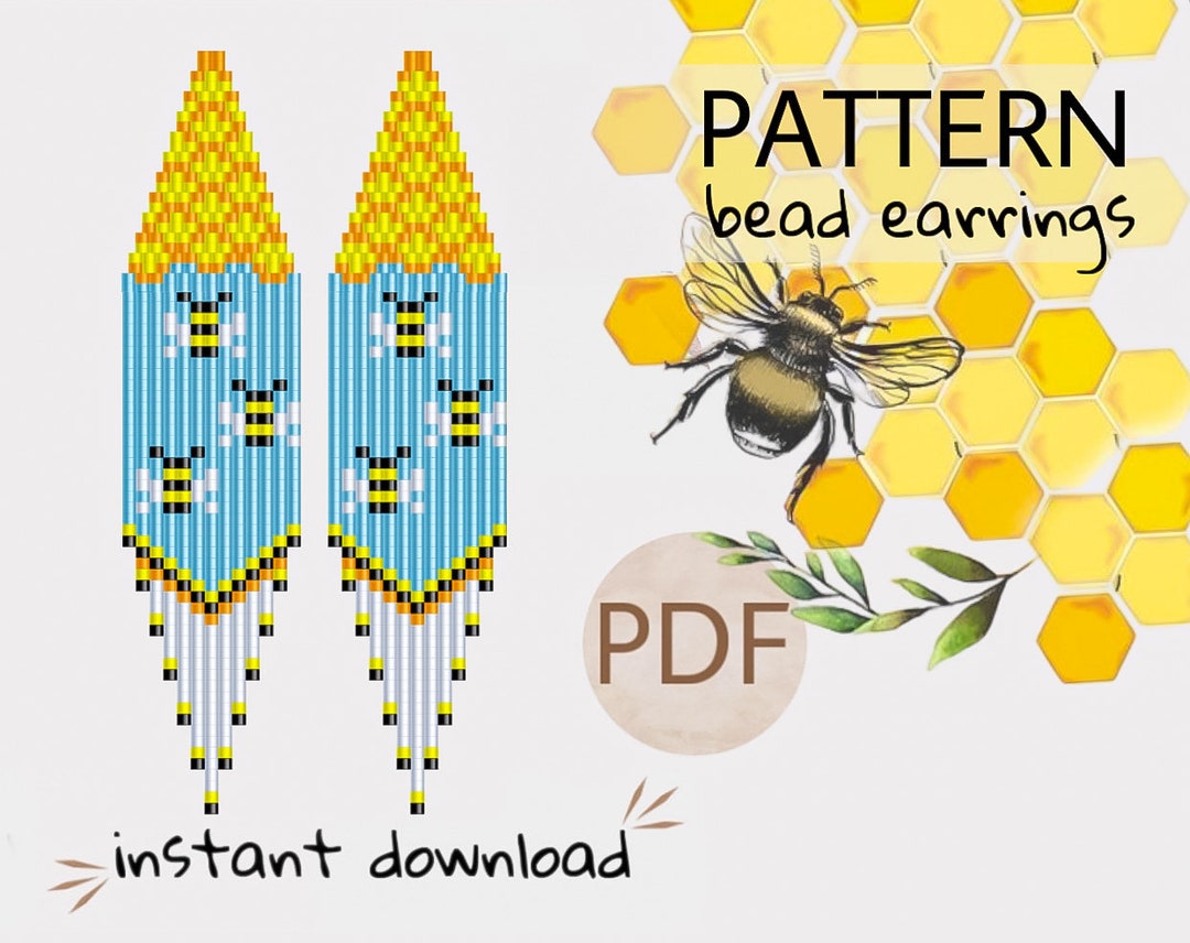 PDF HONEYCOMB Beaded Earrings Pattern, Bee Beading Pattern, Blue Honey Seed Bead Craft Tutorial ...