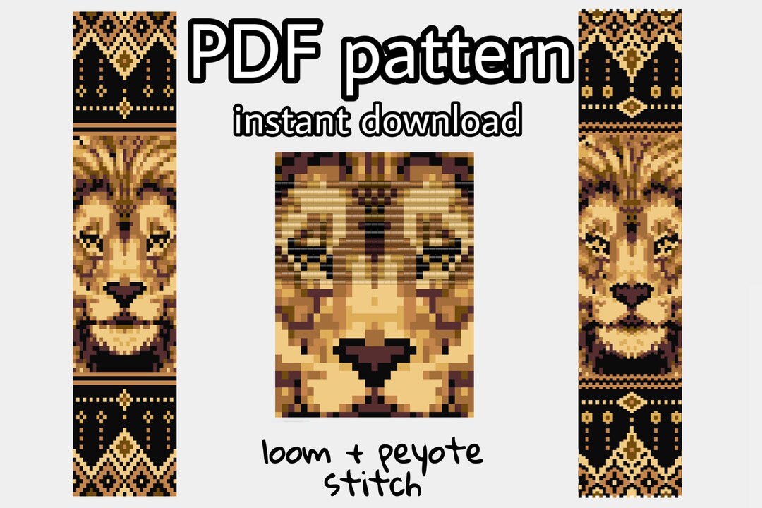 PDF Loom Peyote Lion Beading Bracelet, Animal Bead Loom Pattern ...