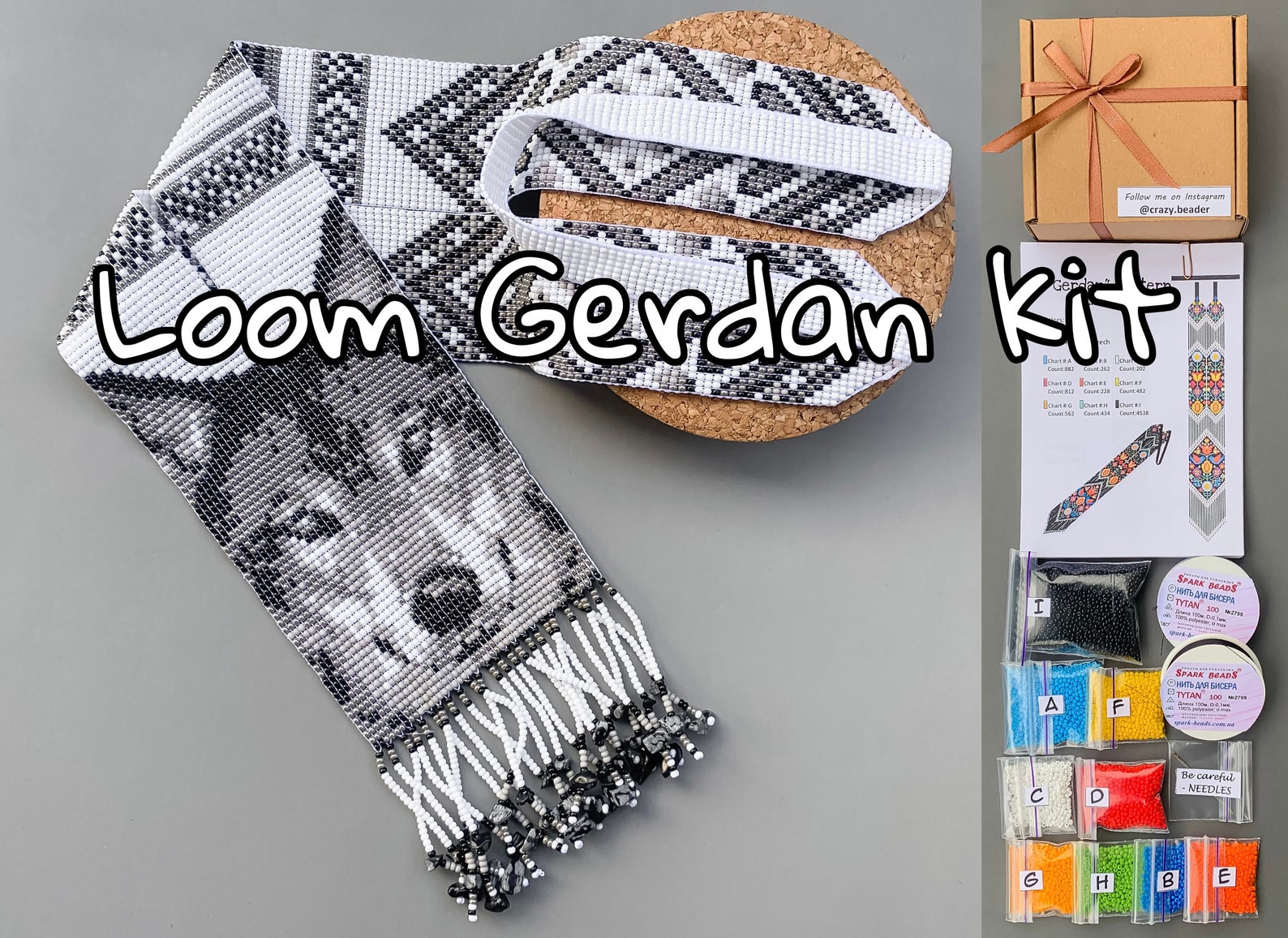 DIY Kit Grey Wolf Beaded Gerdan Pattern Black Loom Bead - Etsy