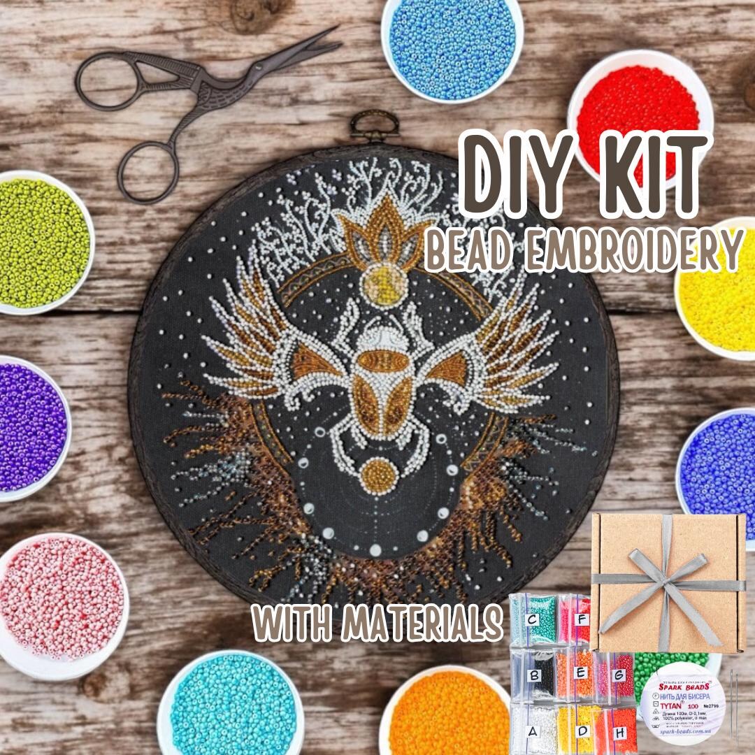 DIY Bead Embroidery Kit Gold Scarab, Bug Embroidery, Beetle Needlepoint ...