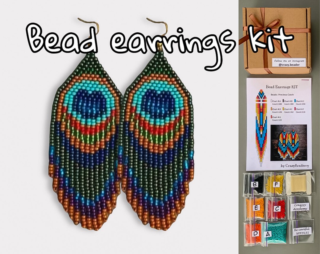DIY Kit Peacock Feather Brick Stitch Pattern, Beading Earrings Diy Kit ...