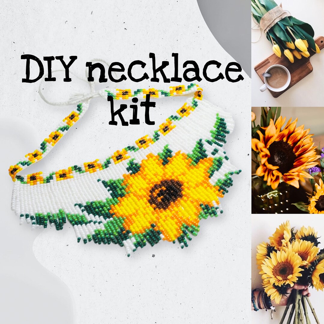 DIY Kit White Sunflower Beaded Necklace Fringe - Seed Bead Ethnic ...