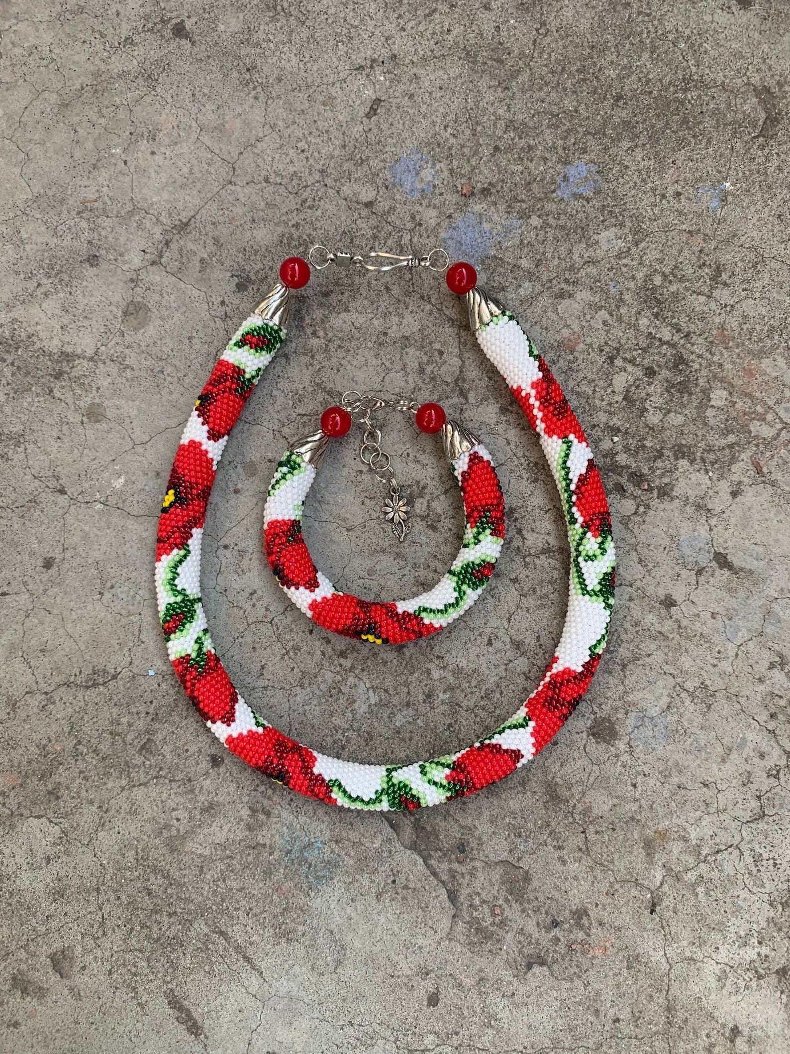 KIT to Make Bead Crochet Rope Necklace Red Poppies Flowers - Crochet ...
