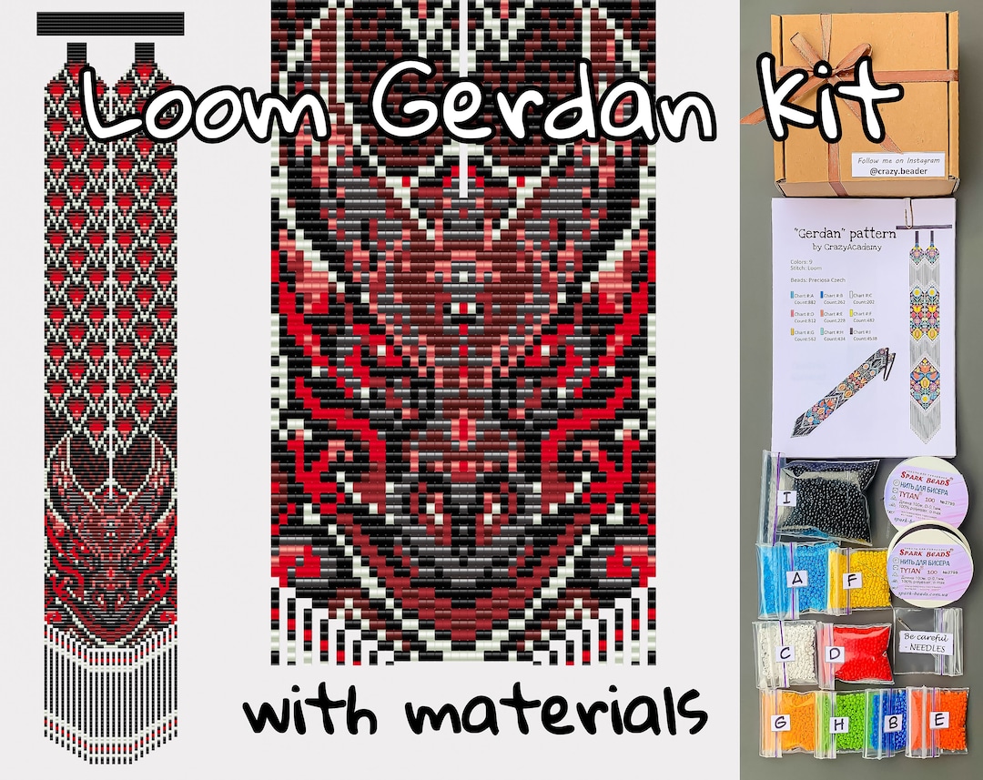 DIY Bead Red Dragon Necklace Kit, DIY Craft Kit, Hand Loomwork Pattern ...