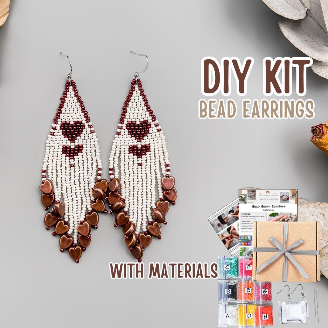 DIY Heart Bead Fringe Earrings Kit, Brick Stitch Beading Tutorial ...