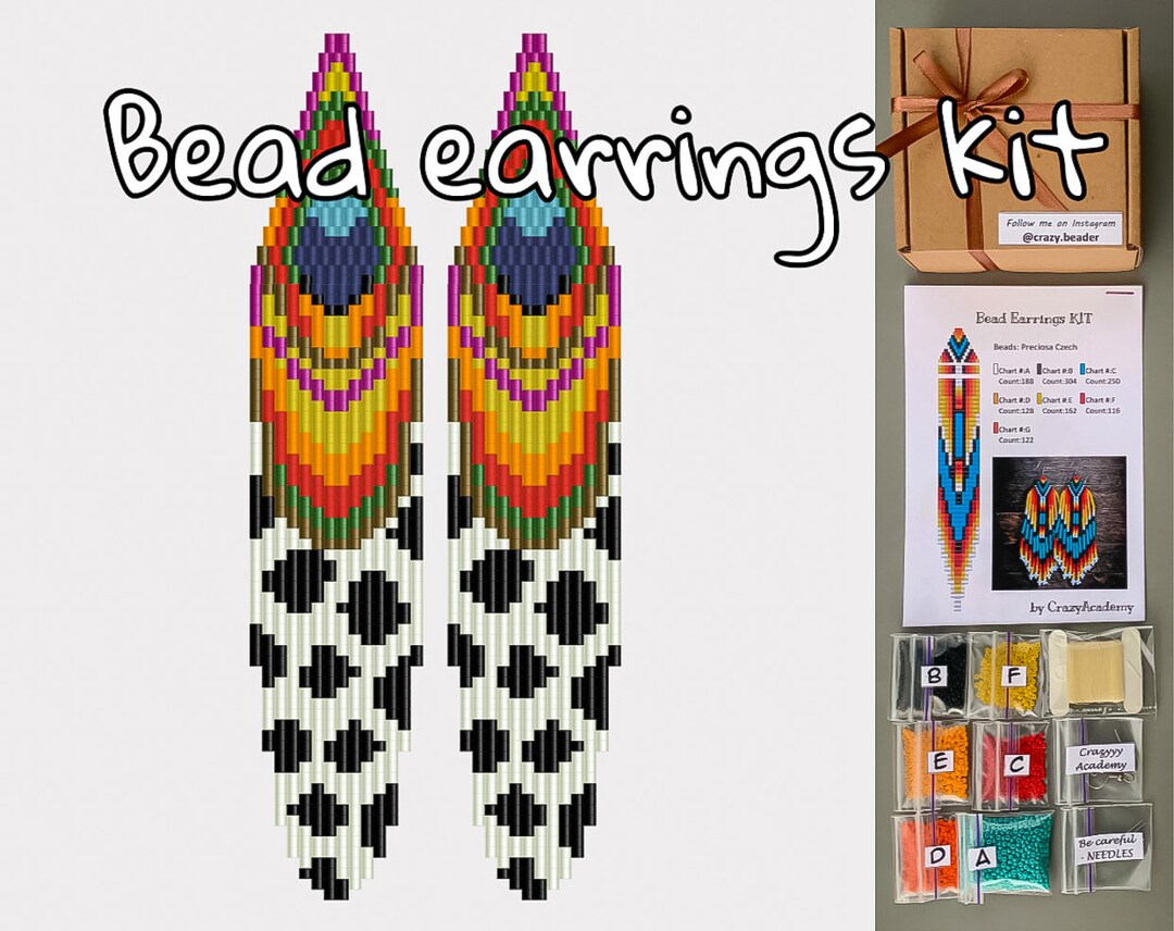 DIY Kit Peacock White Cow Fringe Beading Earrings, Animal Cow Earrings ...