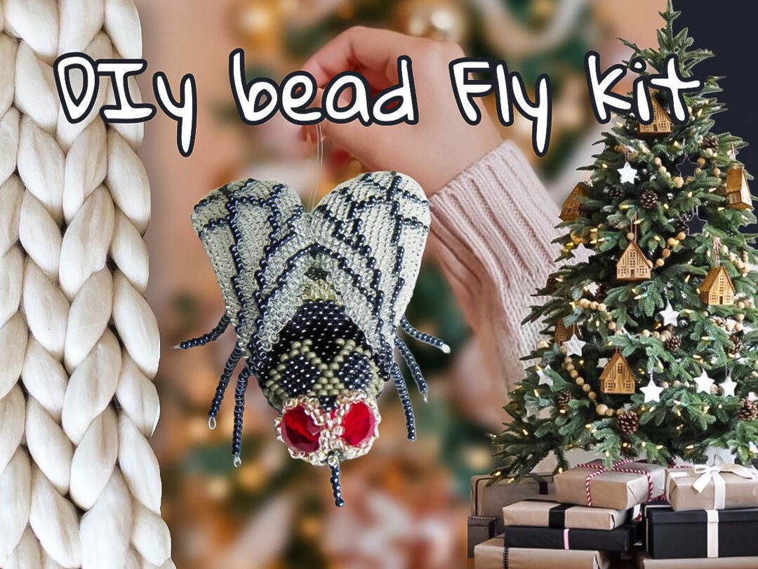 DIY Christmas Tree Beaded Gray Bug Fly Kit, Seed Bead Fly Pattern ...