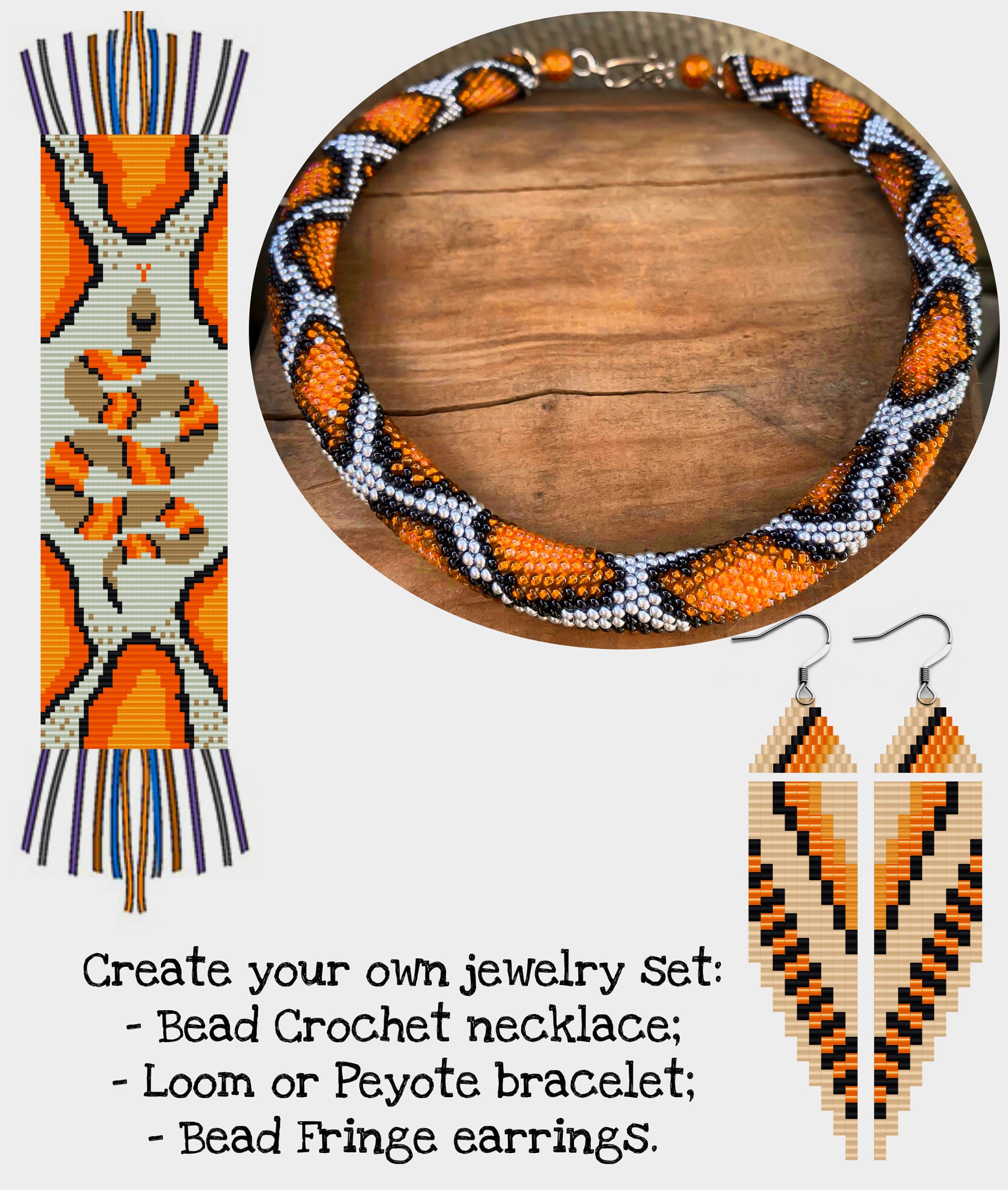 KIT to make orange python Loom or Peyote Beading Bracelet | Etsy