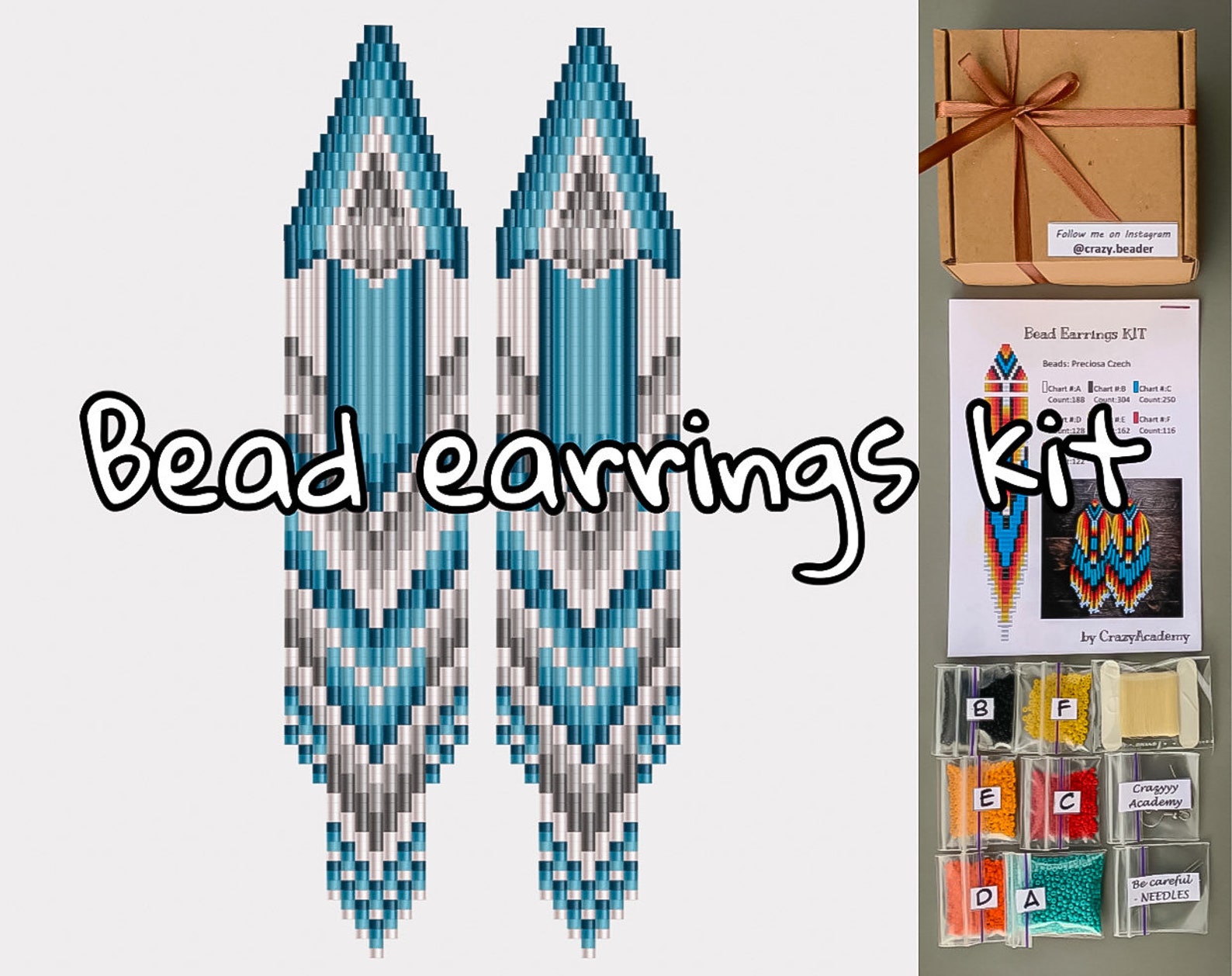 DIY Kit Tribal Beaded Earrings Pattern Blue Native American - Etsy