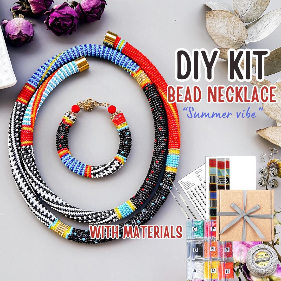 DIY Red Black Bead Crochet Kit Gift for Friend Craft Beading Necklace ...