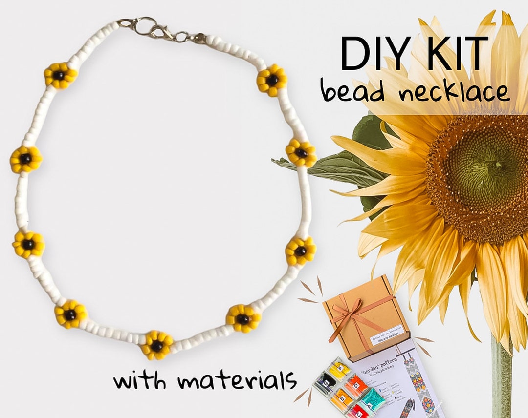 DIY Bead Sunflower Necklace Kit, Beadwork Yellow Flower Tutorial ...