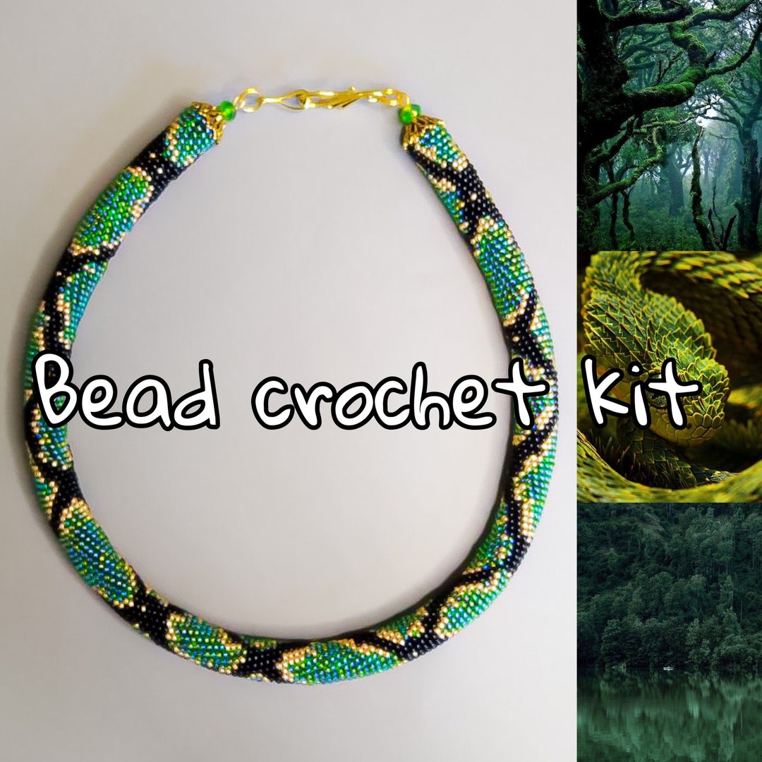 DIY Kit Bead Crochet Green Snake Necklace DIY Emerald Python Necklace ...