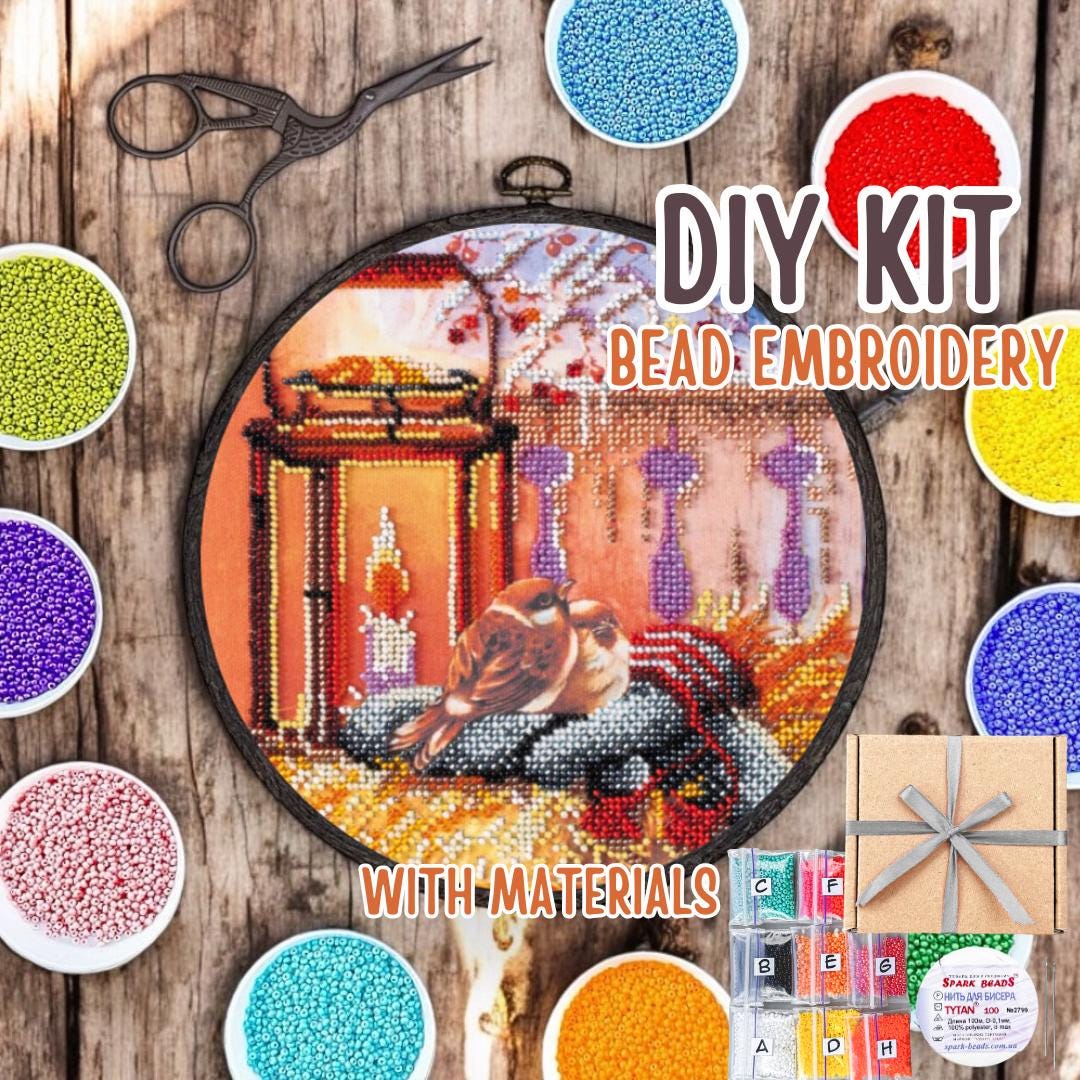 DIY Sparrows Embroidery Kit for Beginner Xmas Winter Hand Embroidery ...