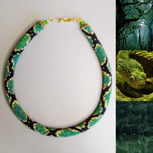 DIY Kit Bead Crochet Green Snake Necklace - DIY Emerald Python Necklace ...