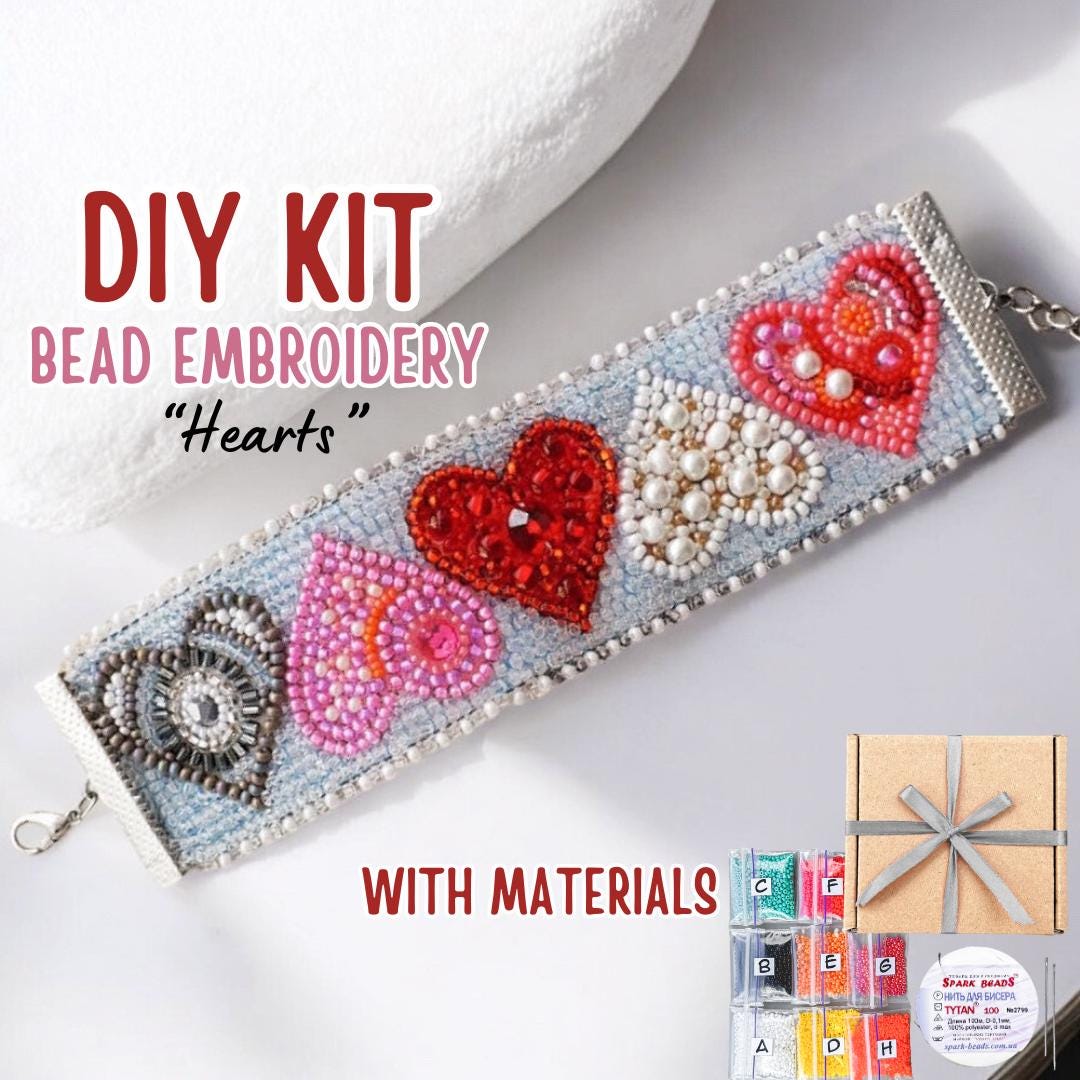 DIY Seed Bead Embroidery Hearts Bracelet Kit, Diy Kit Gift for Adults ...