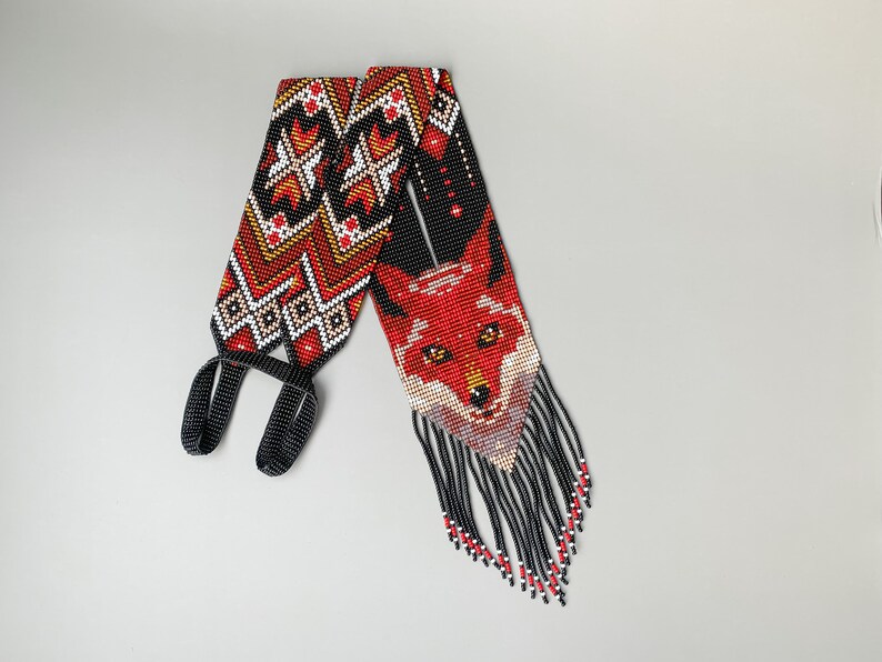 DIY Kit Native Red Fox Beaded Gerdan Pattern - Red Loom Bead Necklace ...