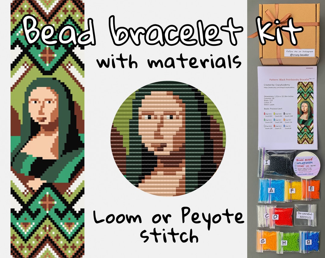 DIY Mona Lisa Bracelet Kit, Beadwork Loom Peyote Pattern, Kit for ...