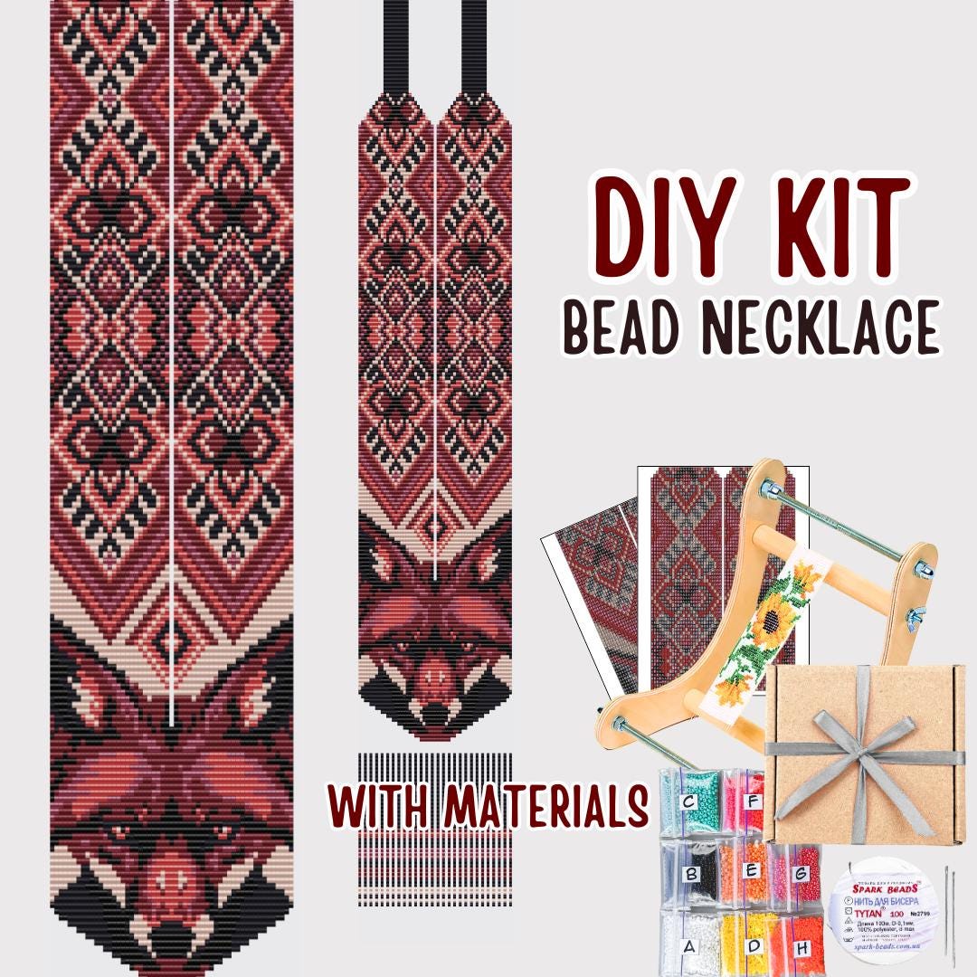 DIY Wild Fox Bead Gerdan Necklace Kit – Tribal Fox Loom Pattern – Red ...