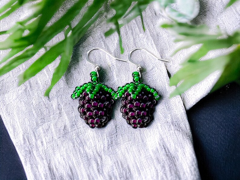 DIY Kit Cute Bead Burgundy Blackberry Earrings, Beadwork Fruit Tutorial ...