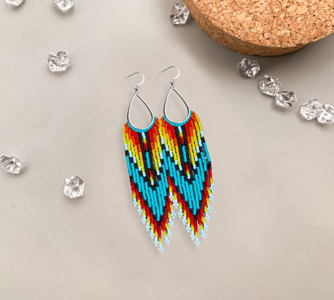 PDF Native American Style Bead Fringe Earrings Colorful Hoop - Etsy