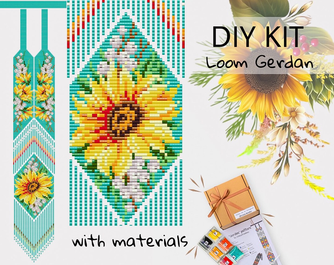DIY Beadweaving Yellow Sunflower Necklace Pattern, Seed Bead Sun Flower ...