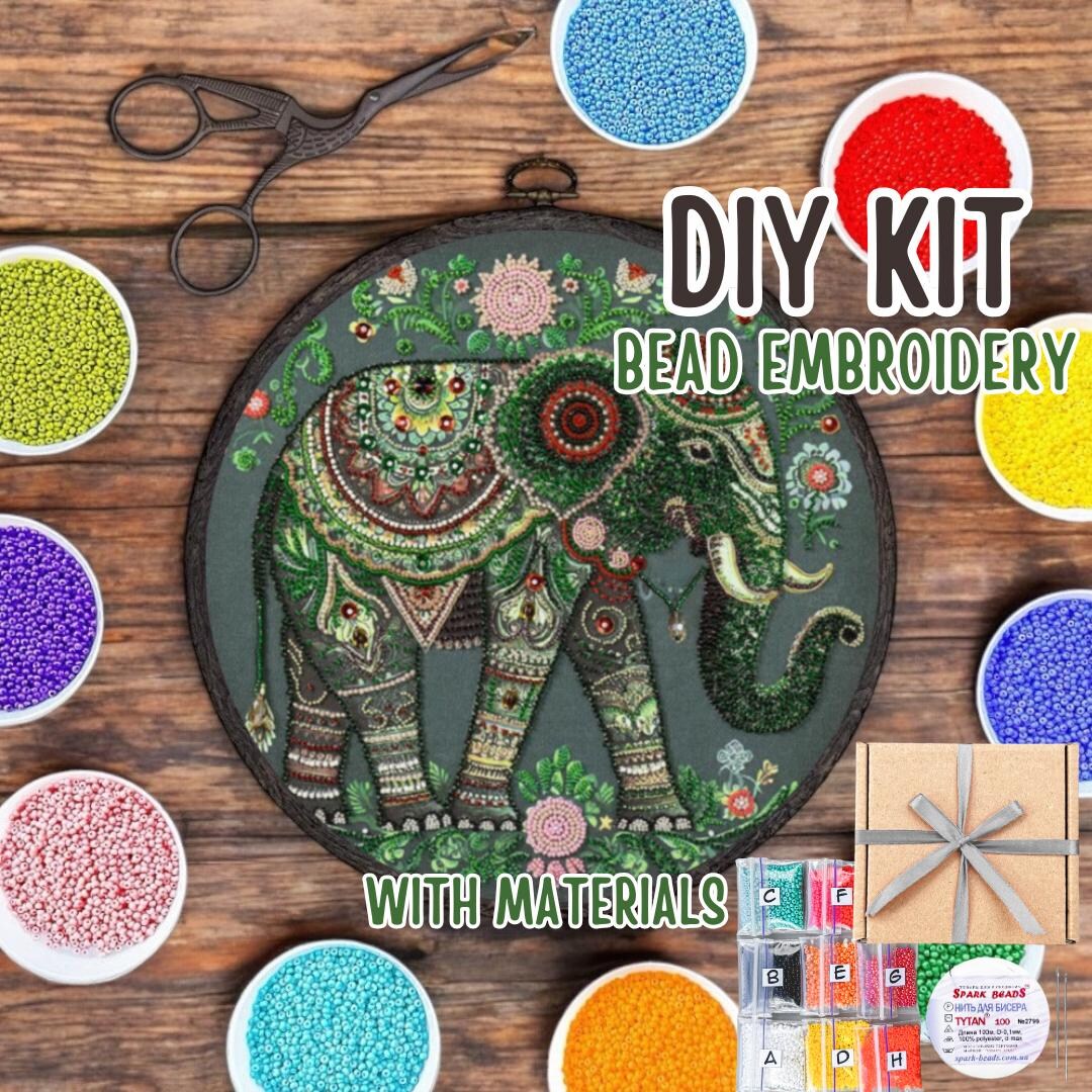 DIY Indian Elephant Bead Embroidery Kit Eastern Art Canvas Embroidery ...