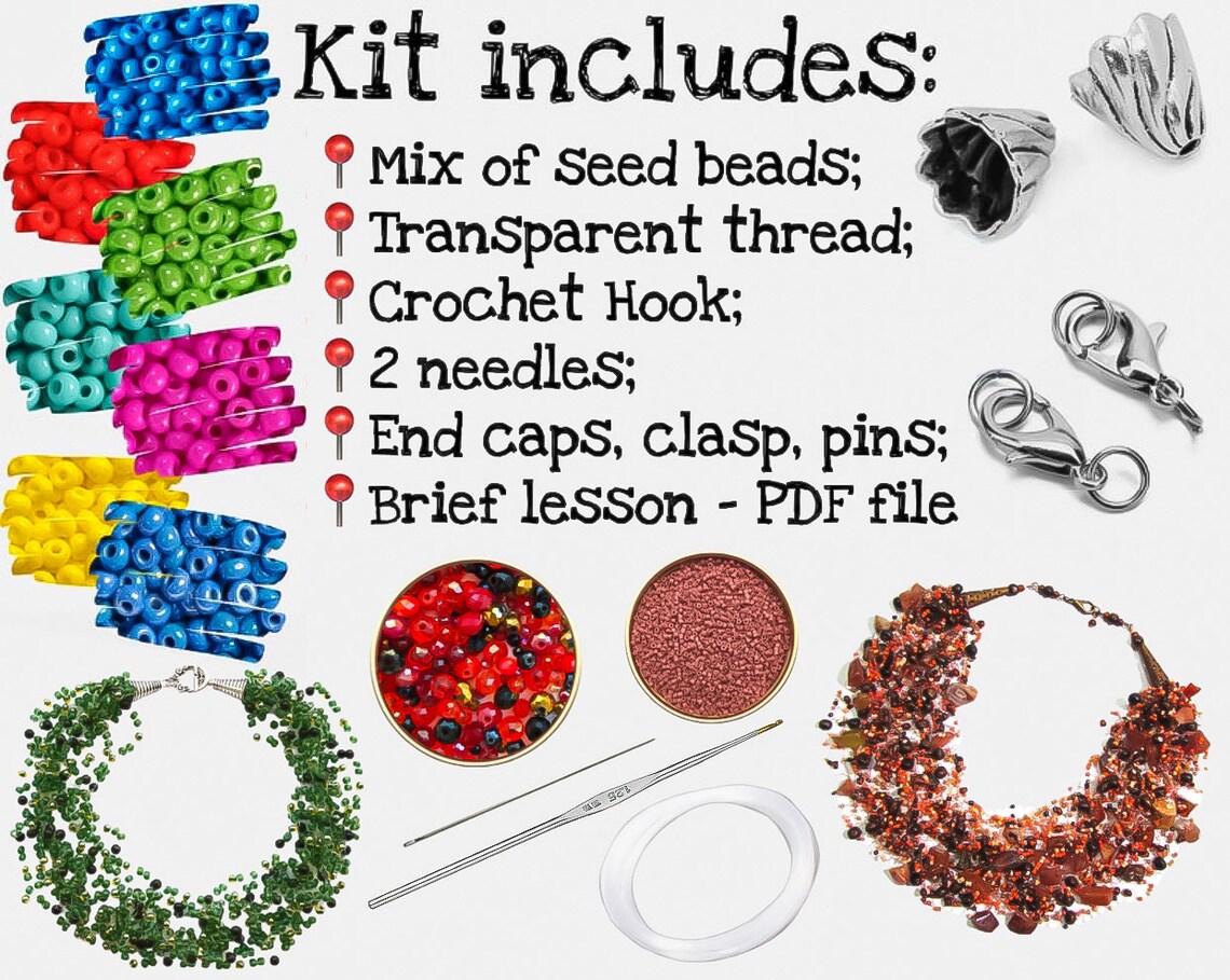 DIY KIT to Make Airy Bead Crochet necklace black silver | Etsy