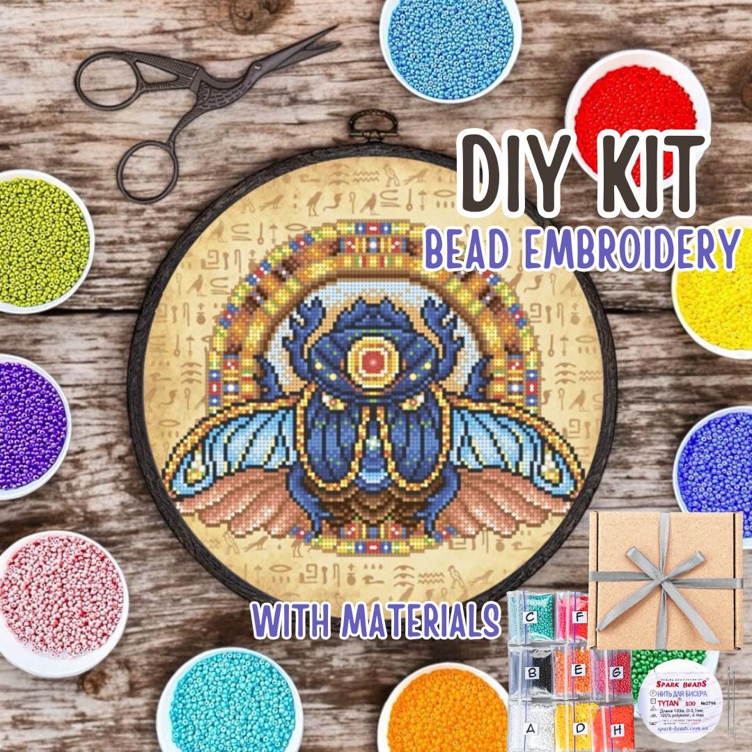 DIY Scarab Amulet Bead Embroidery Kit Success Symbol Blue Beetle Art ...