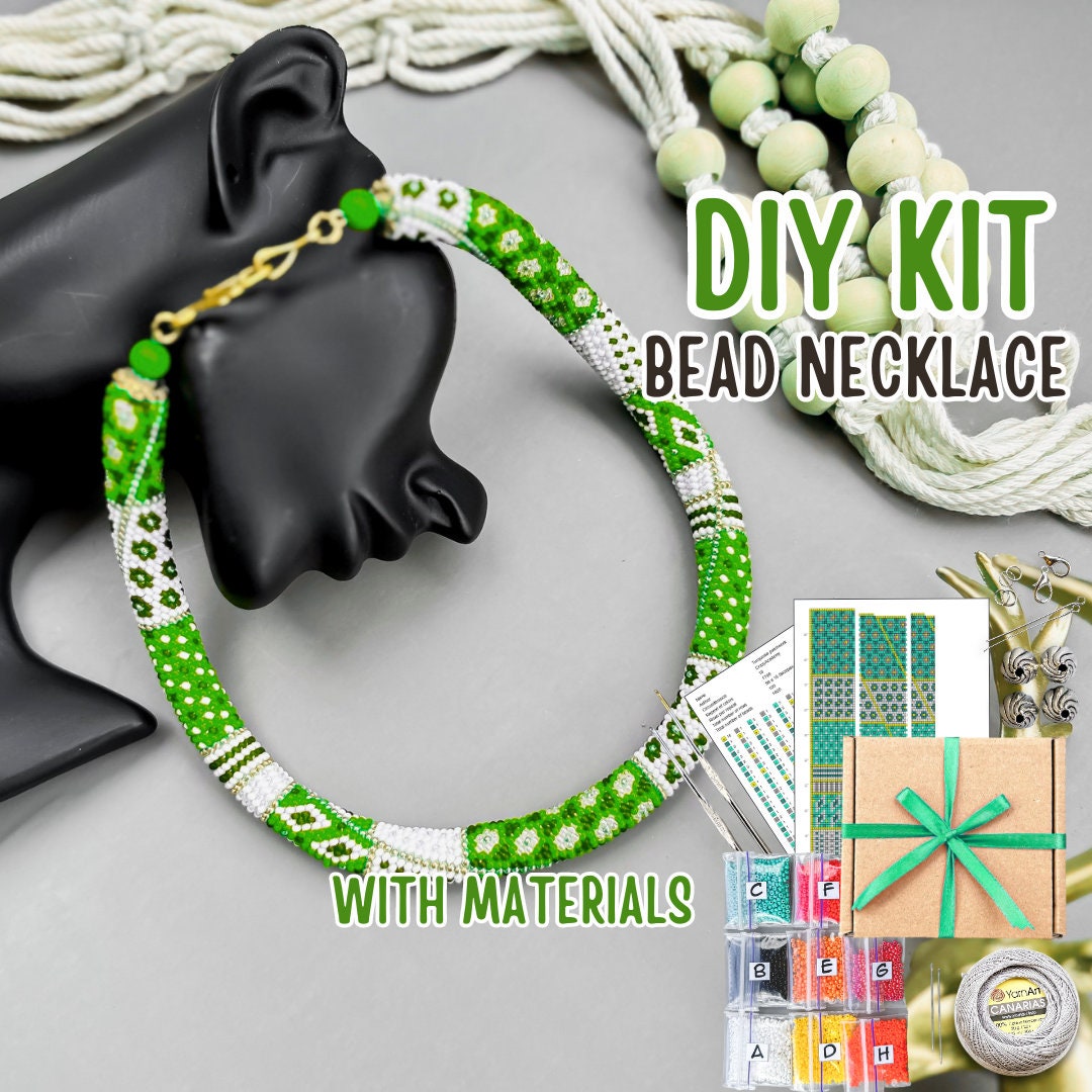 DIY KIT Bead Crochet Rope Kit, Green Spring Necklace Tutorial, Diy Bead ...