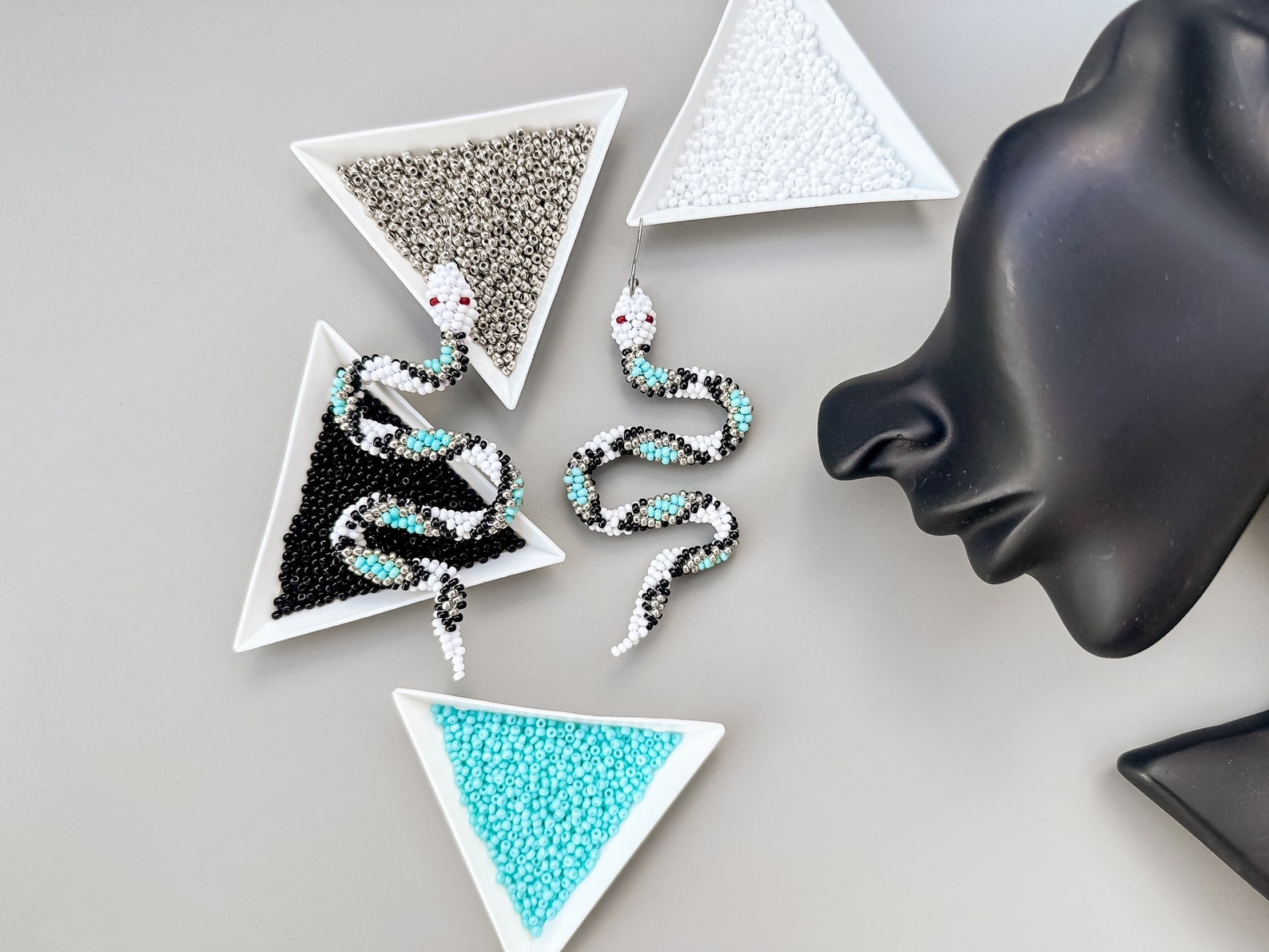 PDF DIY Snake Bead Earrings Tutorial, Blue Silver Reptile Skin Earrings ...