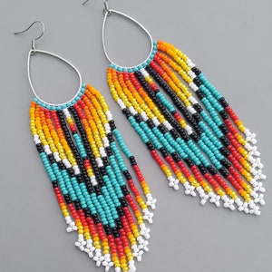 PDF Native American Style Bead Fringe Earrings, Colorful Hoop Earrings ...