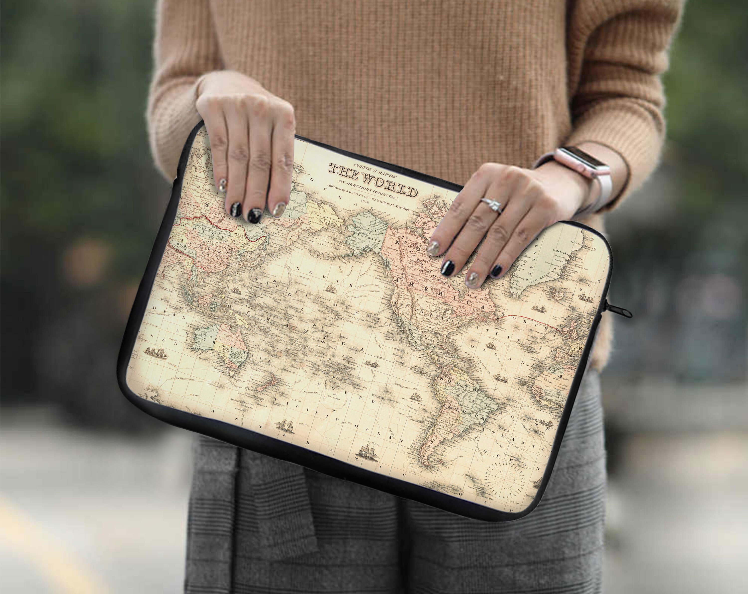 World Map Laptop Sleeve Air 13 2020 Soft Zip Bag Aser Carrying Bag Old ...
