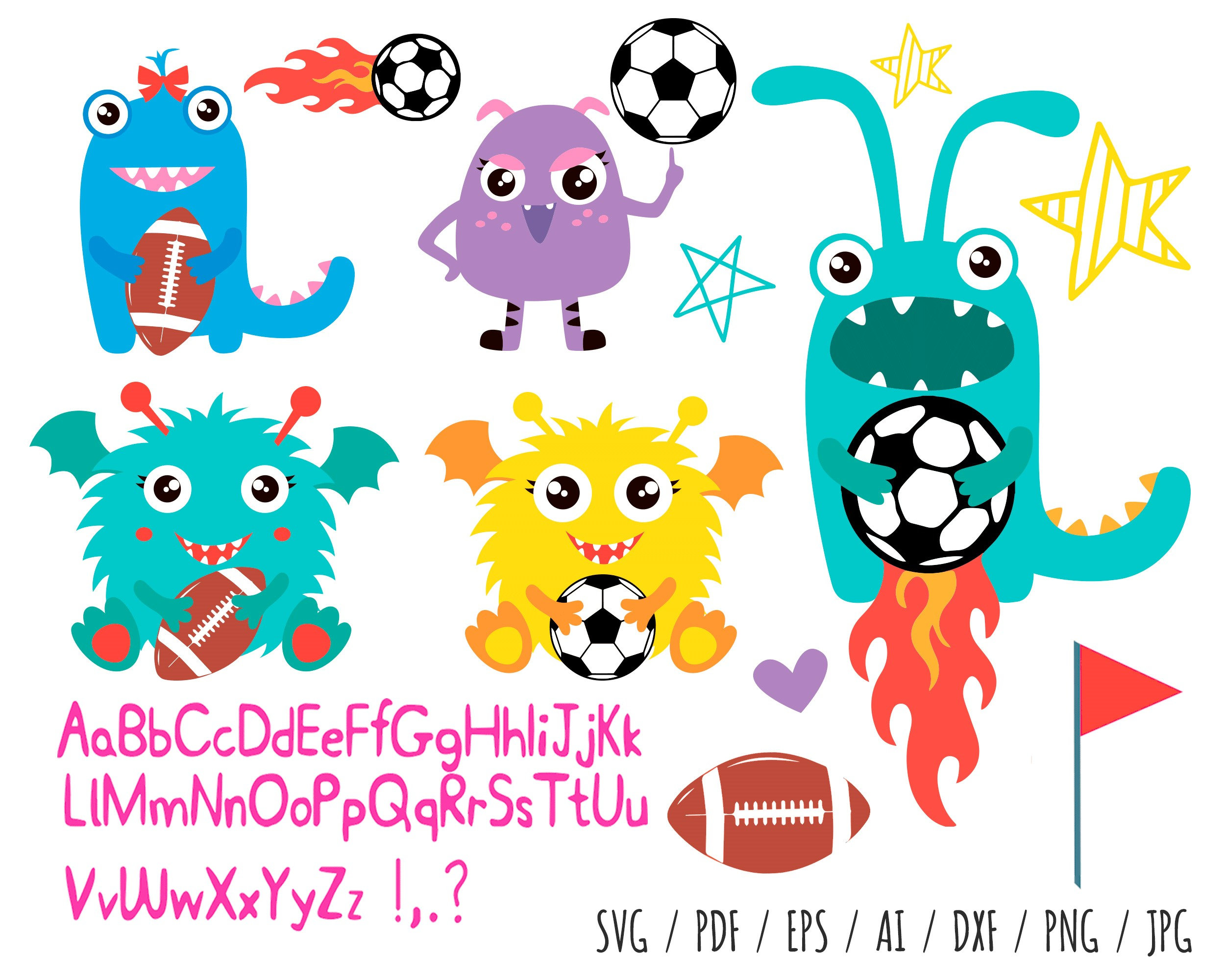 Football Monsters Svg Monster Soccer Digital Files Svg Funny Art Design ...