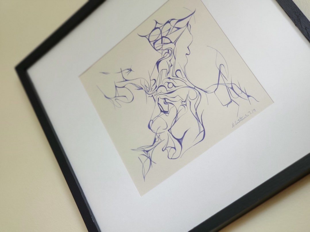 Pen & Ink Line Art Original Drawing of Blue Face Mask - Etsy