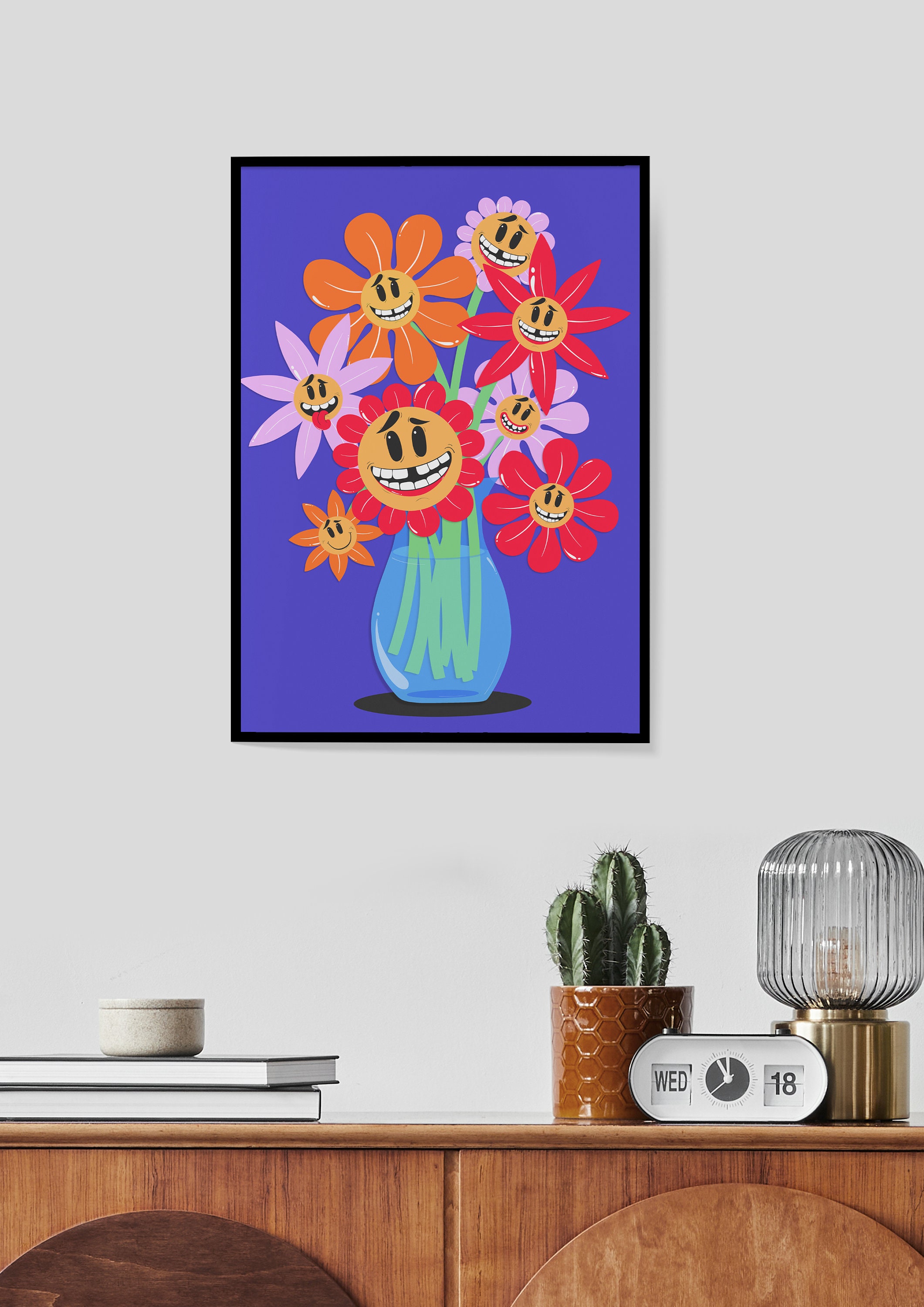 Illustrated Smiley Flower Art Print - Etsy