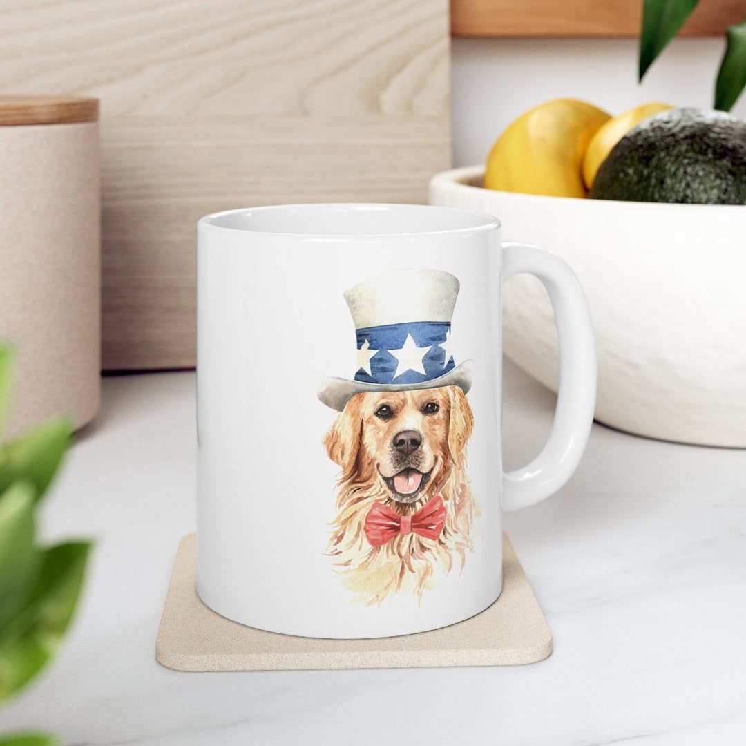 Uncle Sam Golden Retriever Mug, Retriever in US Stars Top Hat and Red ...