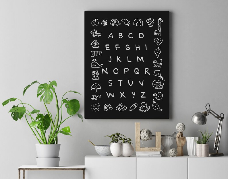 Chalkboard Alphabet Poster Black and White ABC Poster | Etsy