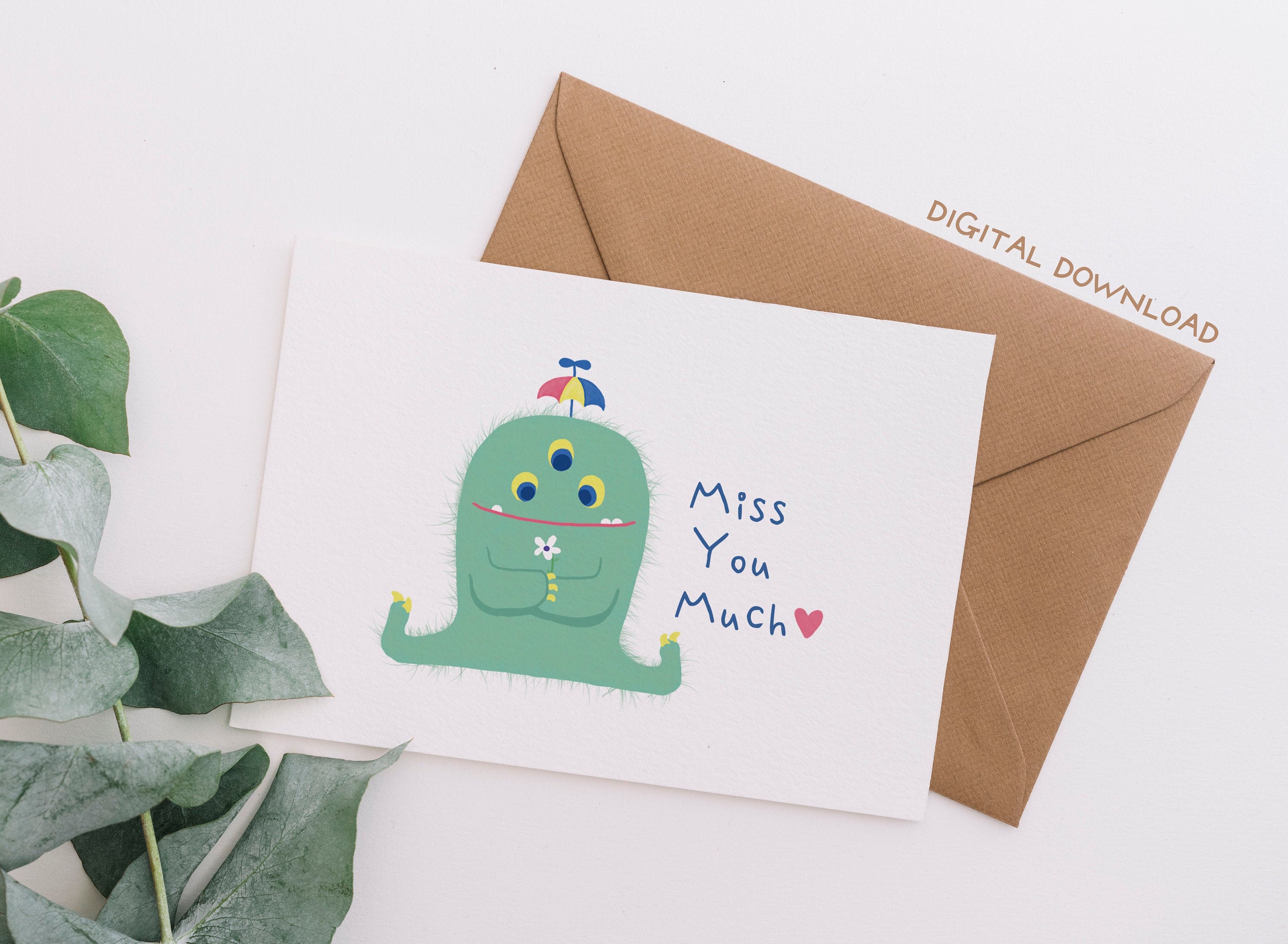 Miss You Card Cute Printable Card Monster Card Love Card - Etsy New Zealand