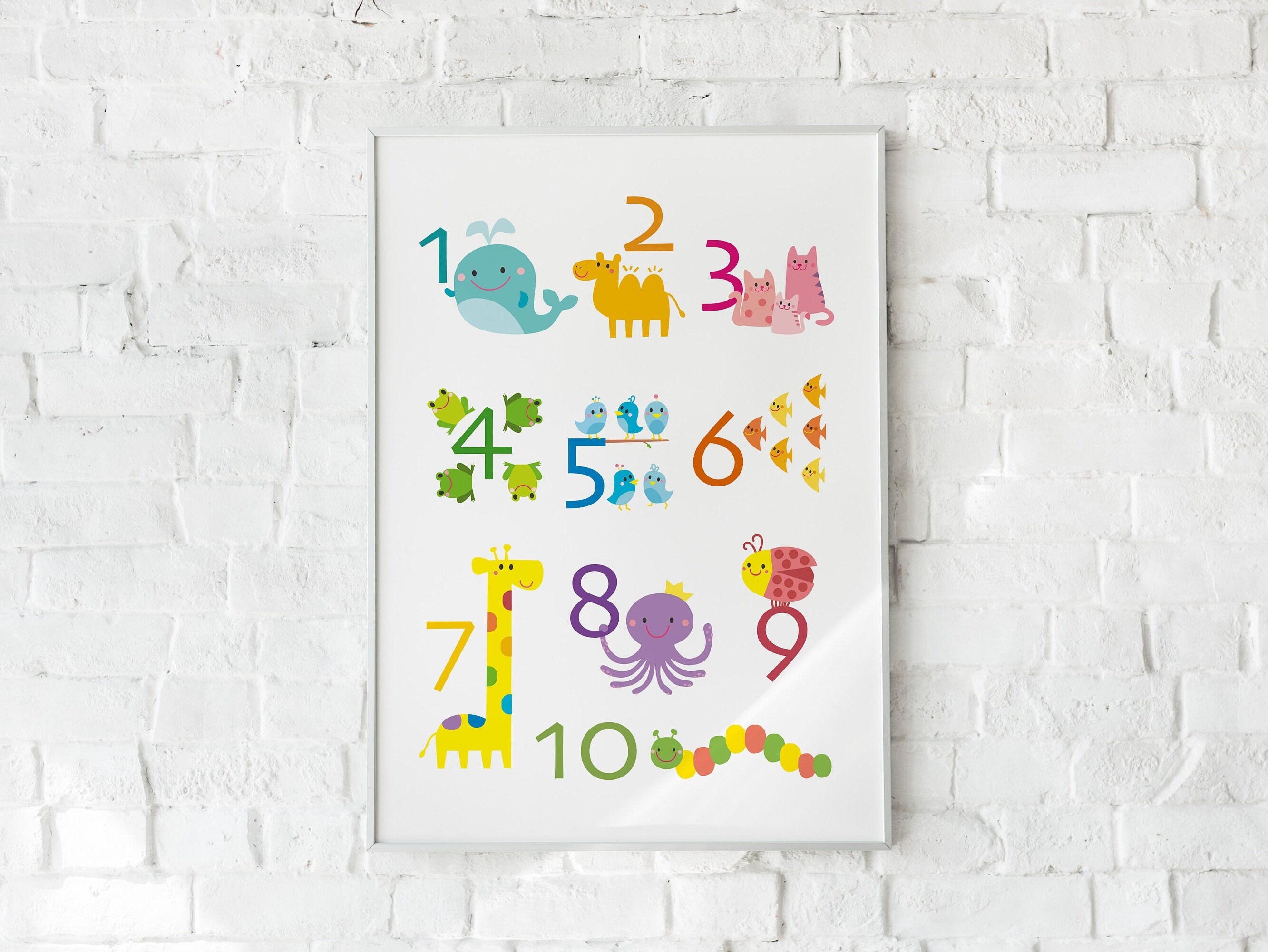 Animal Number Poster - Colorful Number Print - Nursery Wall Art - Kids ...