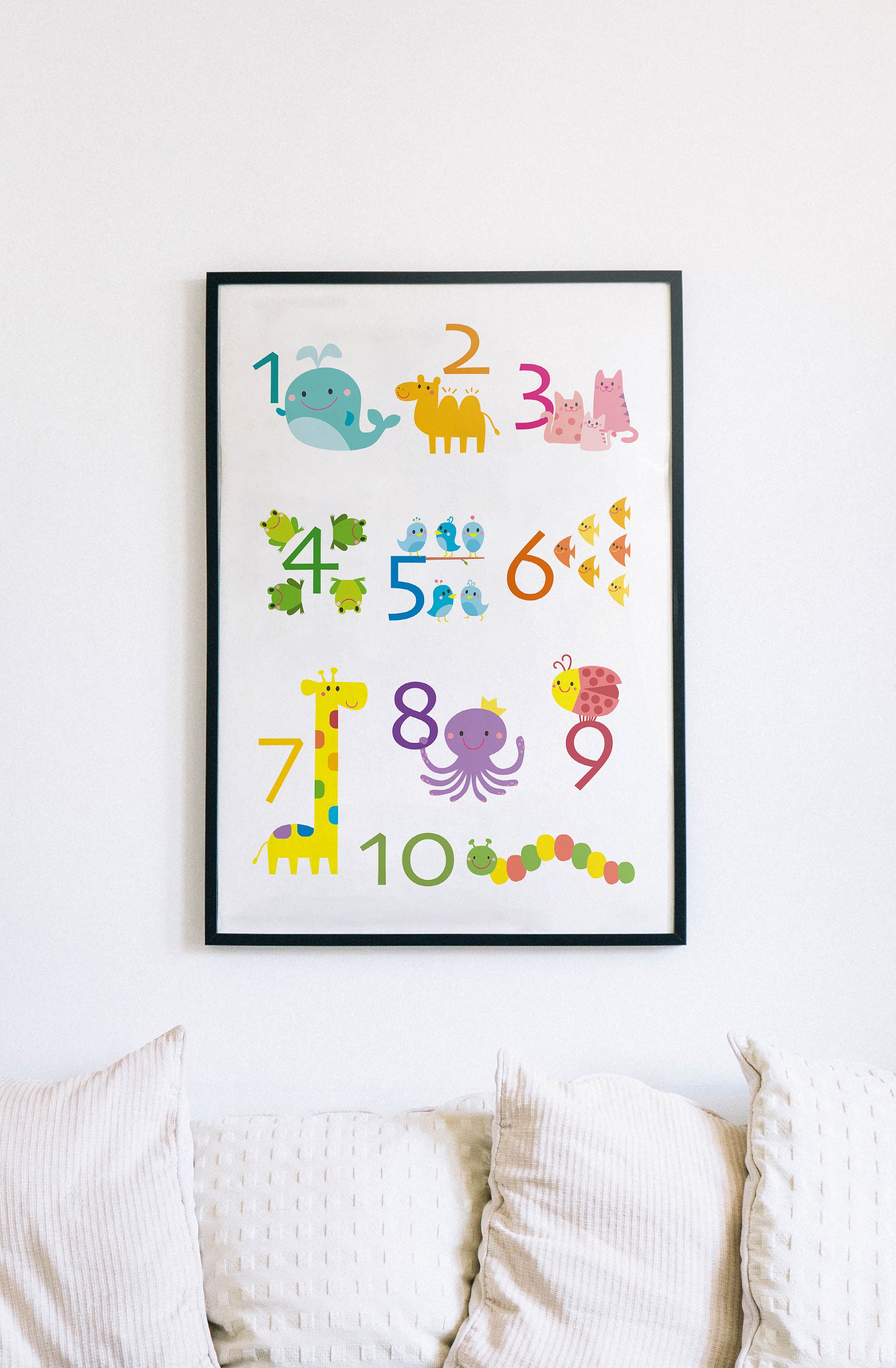 Animal Number Poster Colorful Number Print Nursery Wall - Etsy