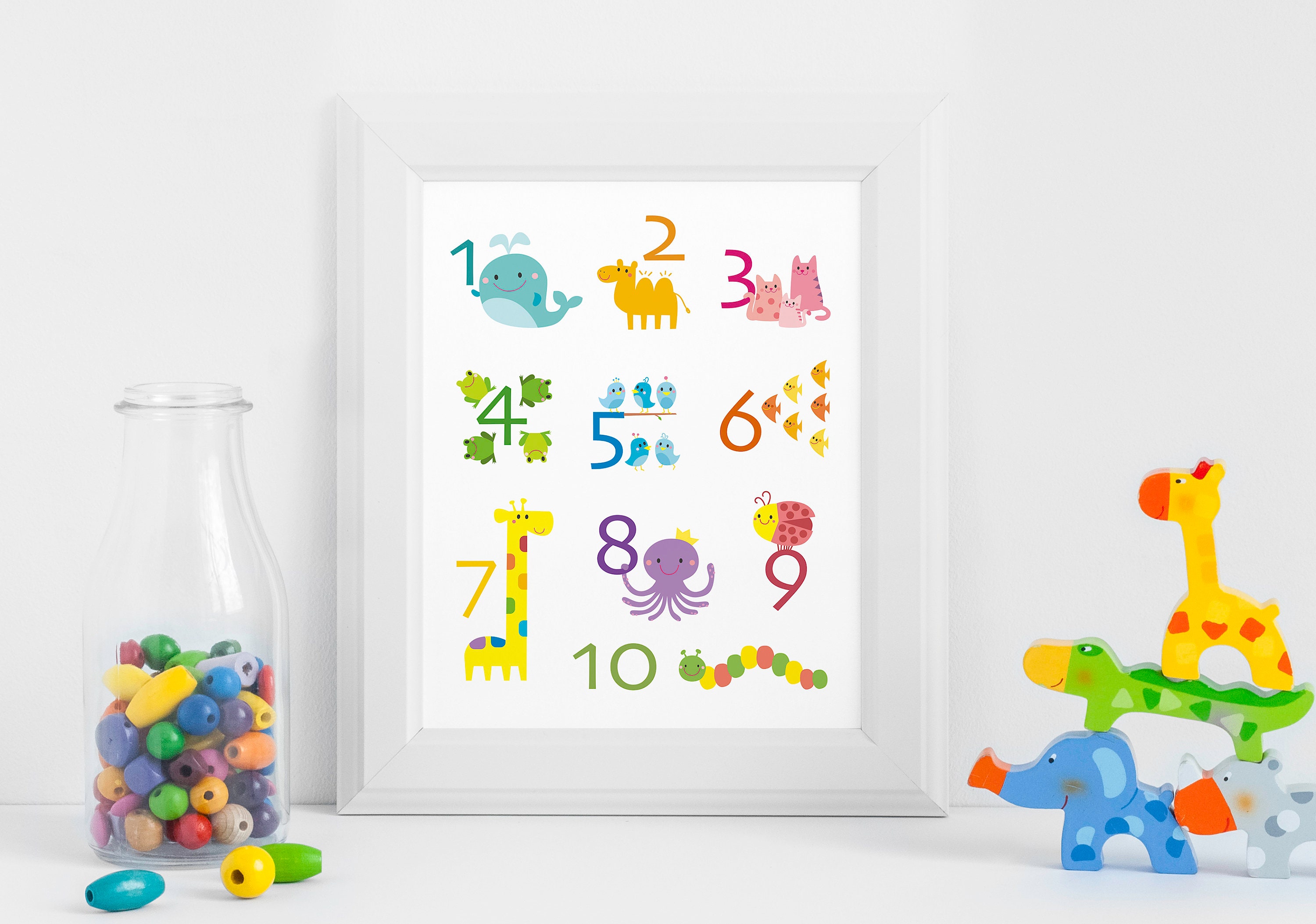 Animal Number Poster - Colorful Number Print - Nursery Wall Art - Kids ...