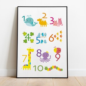 Animal Number Poster - Colorful Number Print - Nursery Wall Art - Kids ...