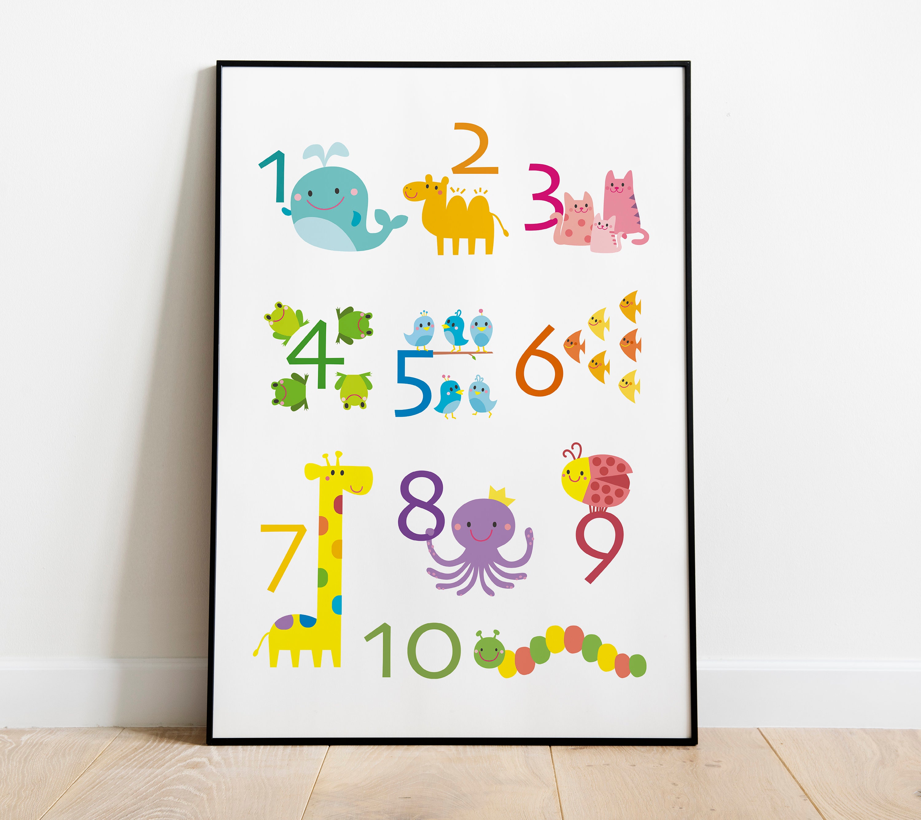 Animal Number Poster - Colorful Number Print - Nursery Wall Art - Kids ...