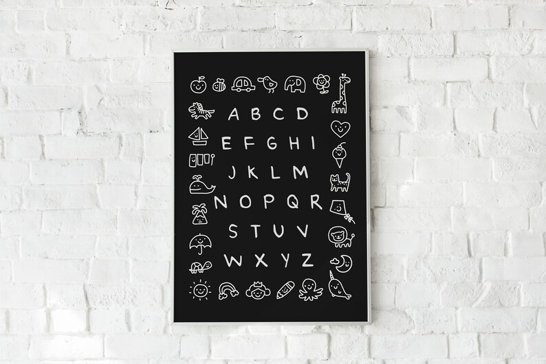 Chalkboard Alphabet Poster Black and White ABC Poster | Etsy