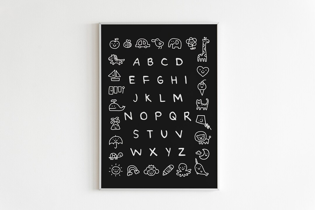 Chalkboard Alphabet Poster - Black and White ABC Poster - Printable ...